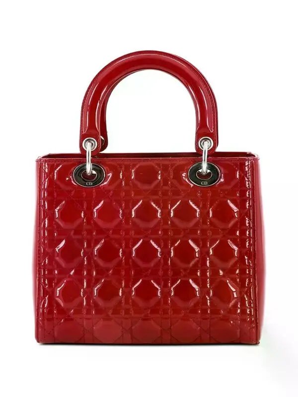 Dior Lady Cannage Quilt Patent Medium Satchel - Red