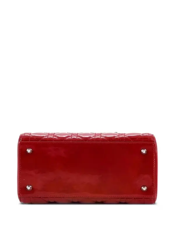 Dior Lady Cannage Quilt Patent Medium Satchel - Red