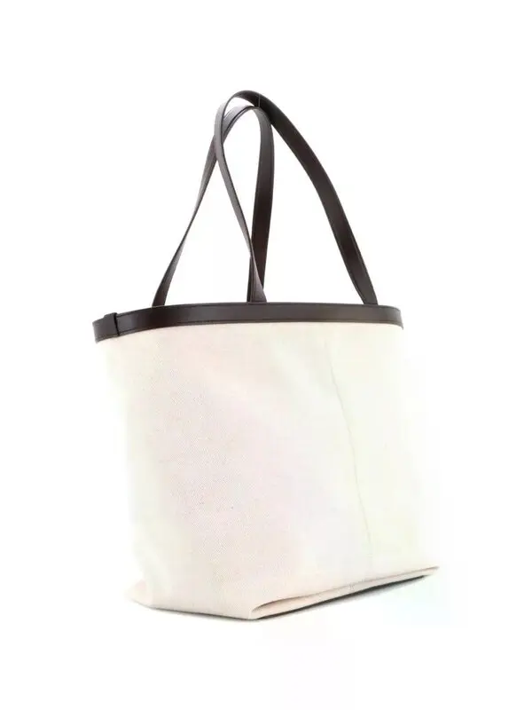 Bottega Veneta Flip Flap Canvas With Intrecciato Leather Medium Tote Bag - Neutrals