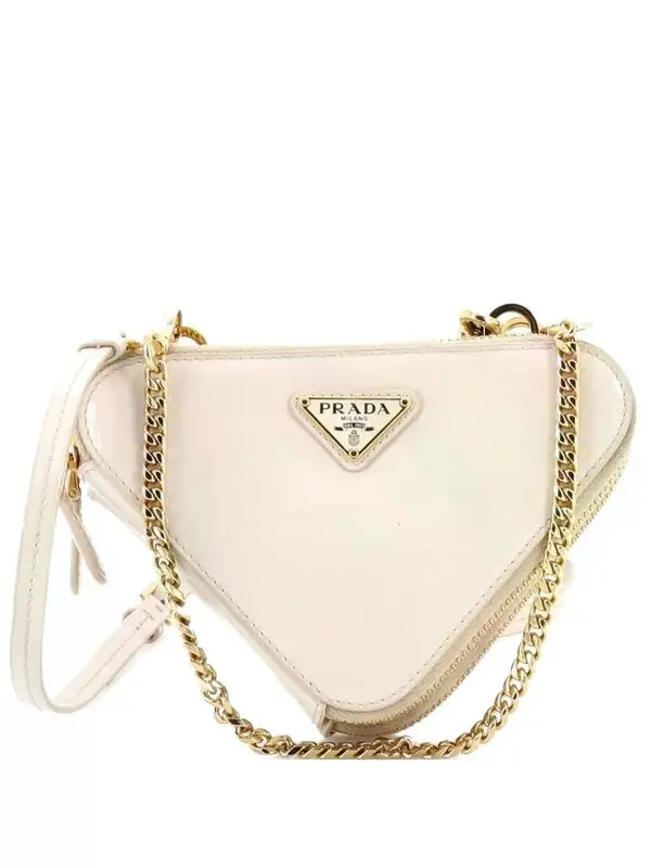 Prada Triangle Double Zip Pouch With Chain - Neutrals