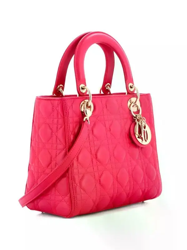 Dior Lady Bag Cannage Quilt Lambskin Medium Satchel - Pink