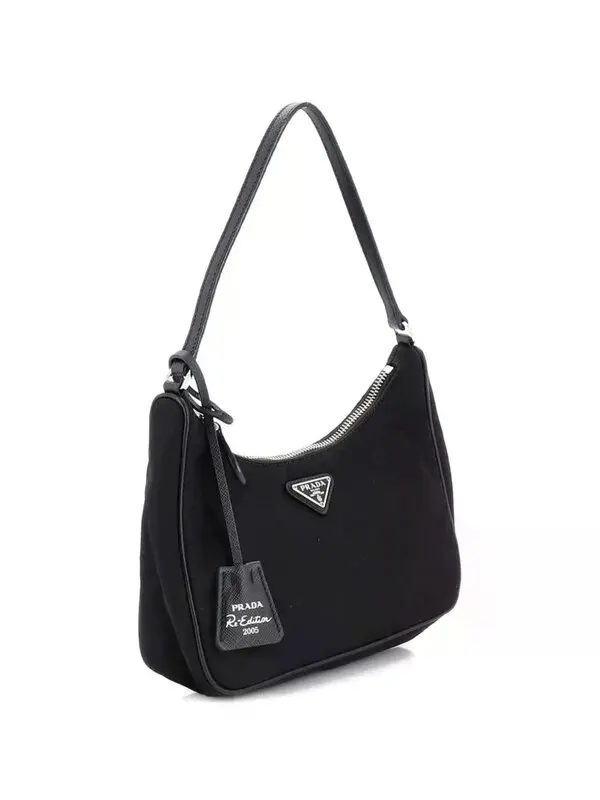 Prada Re-edition 2005 Tessuto With Saffiano Leather Mini Hobo Bag - Black