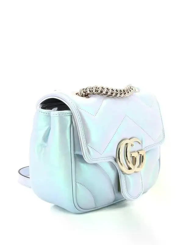 Gucci Gg Marmont Chevron Iridescent Leather Mini Shoulder Bag - Metallic