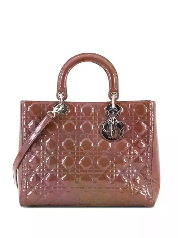 Dior Lady Bag Cannage Quilt Patent Large Satchel - Neutrals