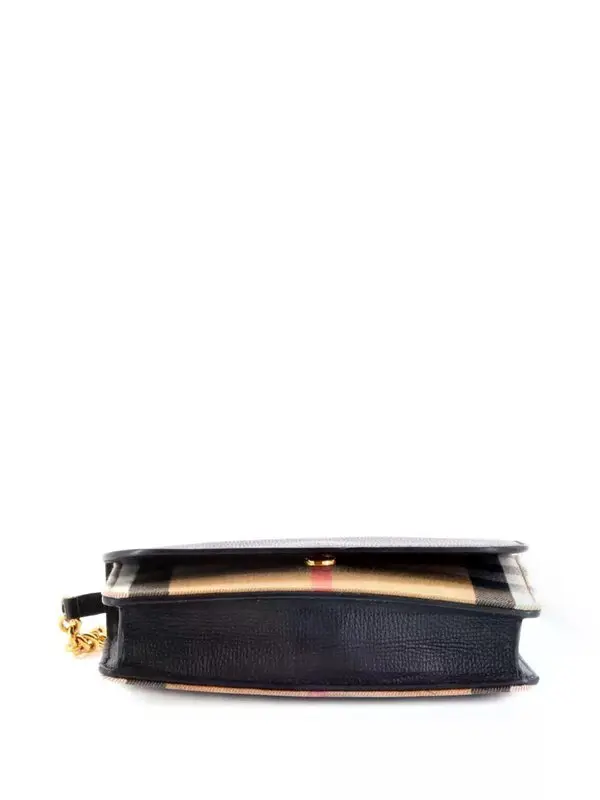 Burberry Hampshire Wallet On Chain Leather And House Check Canvas Crossbody Bag - Black