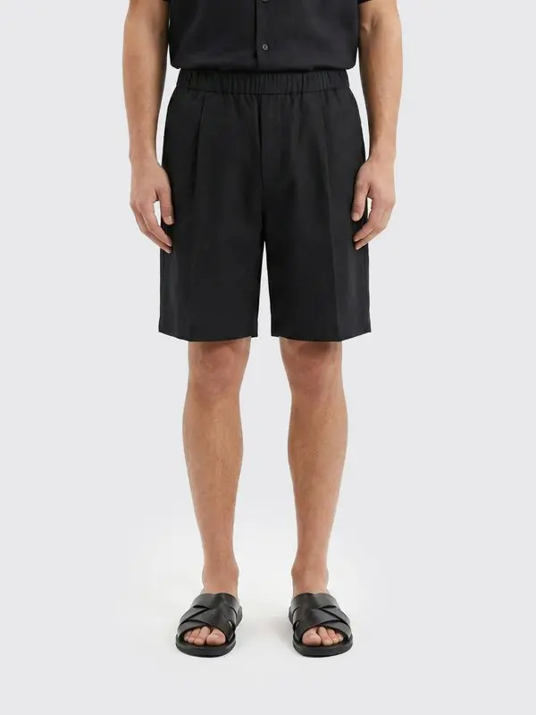 LANEUS Linen Blend Chino Shorts - Black