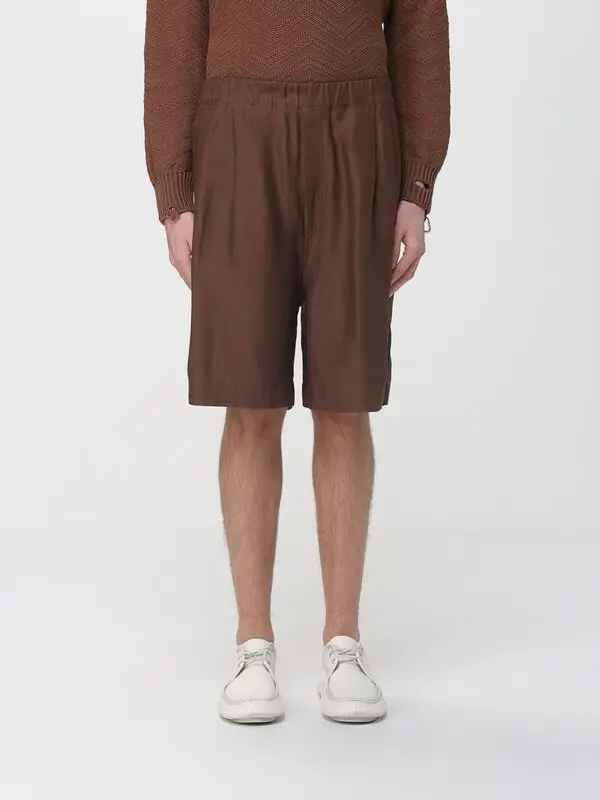 LANEUS Linen Blend Chino Shorts - Brown