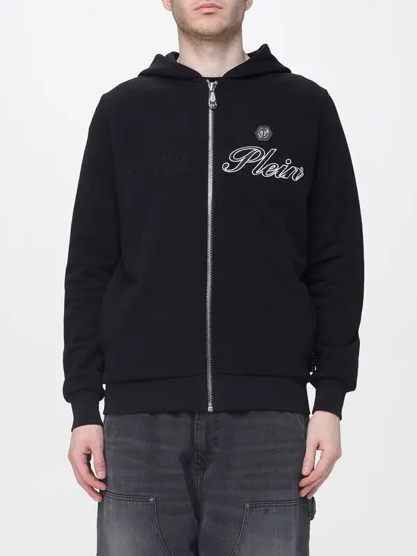 Philipp Plein Zip-up Hoodie With Embellished Logo - Black