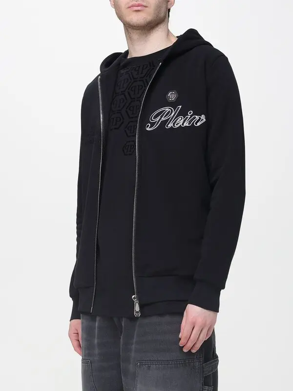 Philipp Plein Zip-up Hoodie With Embellished Logo - Black