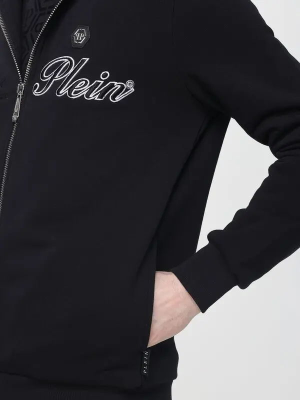 Philipp Plein Zip-up Hoodie With Embellished Logo - Black