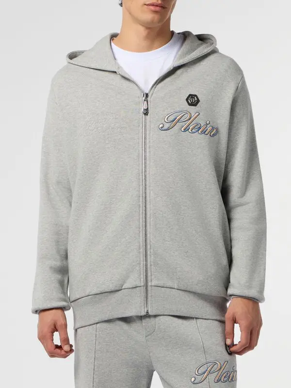 Philipp Plein Zip-up Hoodie With Embellished Logo - Grey