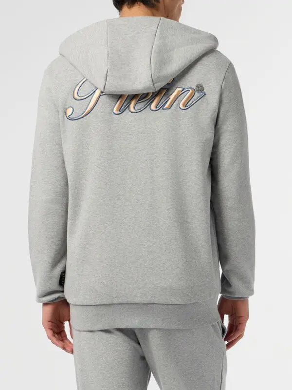 Philipp Plein Zip-up Hoodie With Embellished Logo - Grey