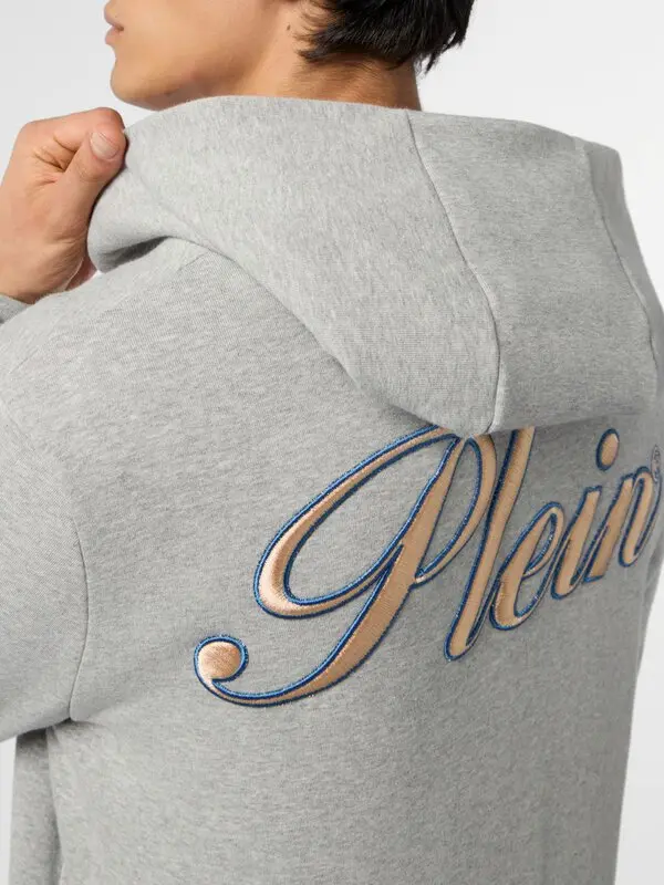 Philipp Plein Zip-up Hoodie With Embellished Logo - Grey