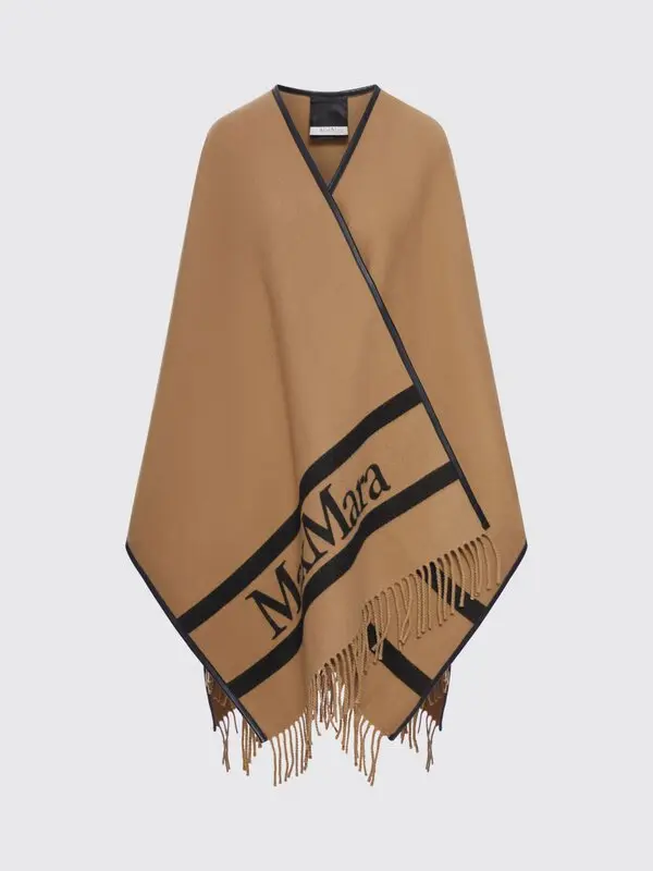 Max Mara Wool Cape With Logo - Camel