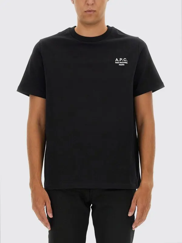 A.p.c. Short Sleeve Cotton T-shirt With Contrasting Logo Print - Black 1