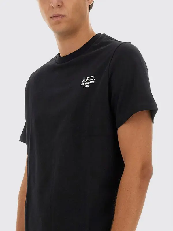 A.p.c. Short Sleeve Cotton T-shirt With Contrasting Logo Print - Black 1