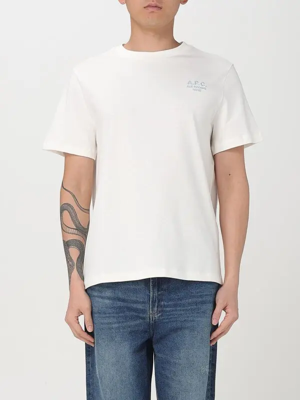 A.p.c. Short Sleeve Cotton T-shirt With Contrasting Logo Print - White