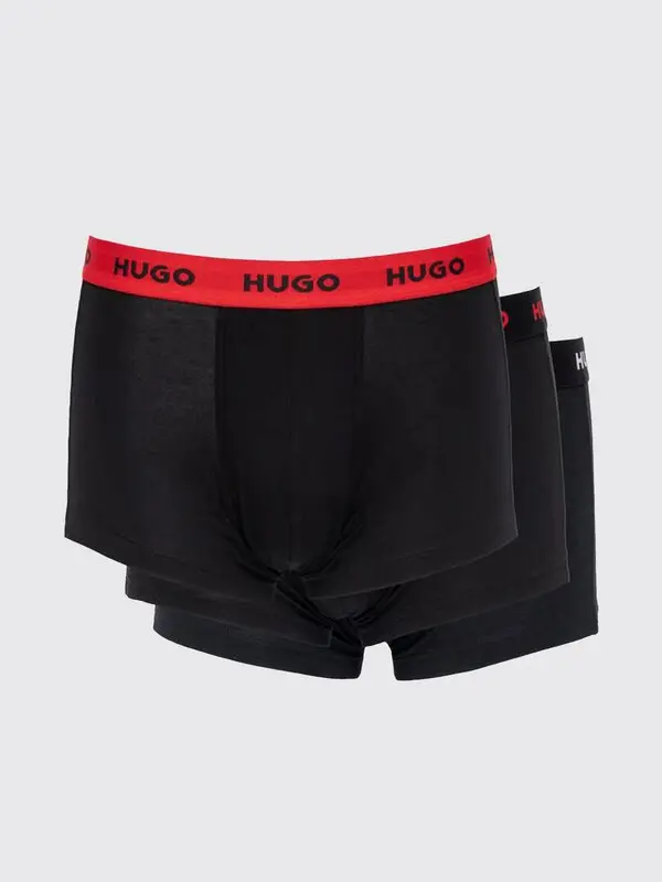 Hugo Set Of Three Cotton Trunks With Elasticated Waistband And Contrast Logo - Grey