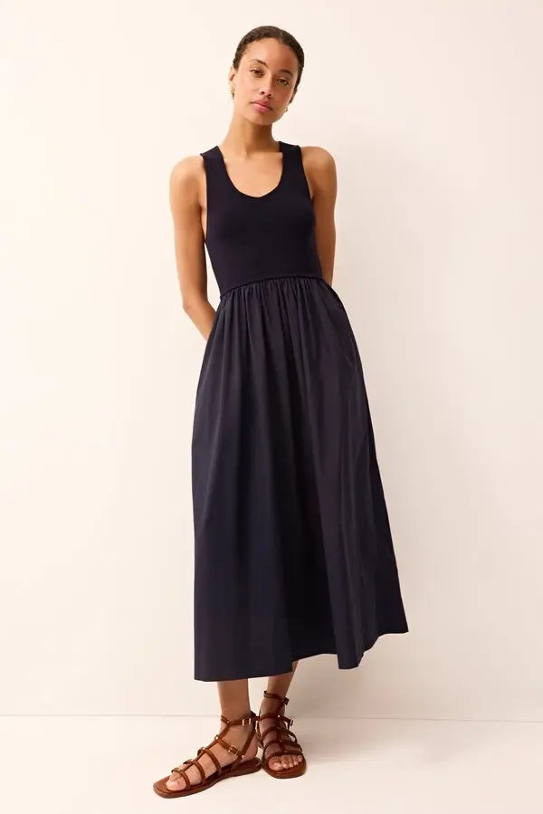 MARIE OLIVER Mixed Media Tank Dress - Naval
