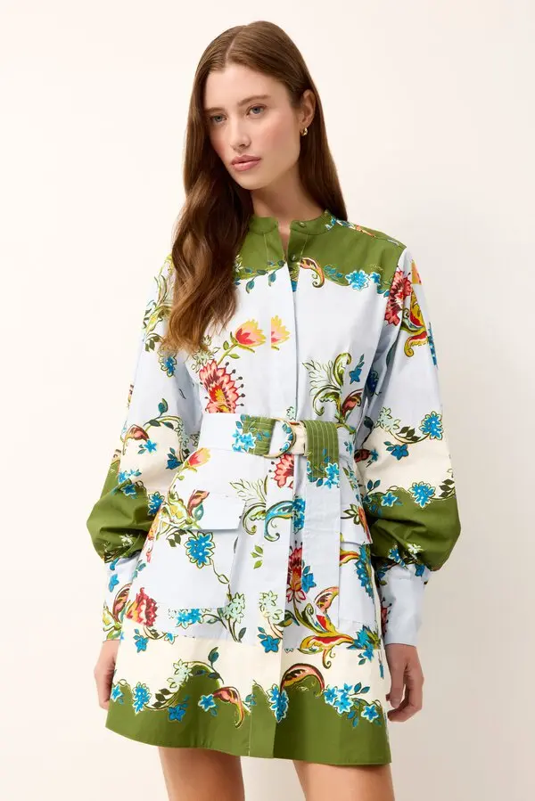 MARIE OLIVER Printed Cotton Shirt Dress - Delphi