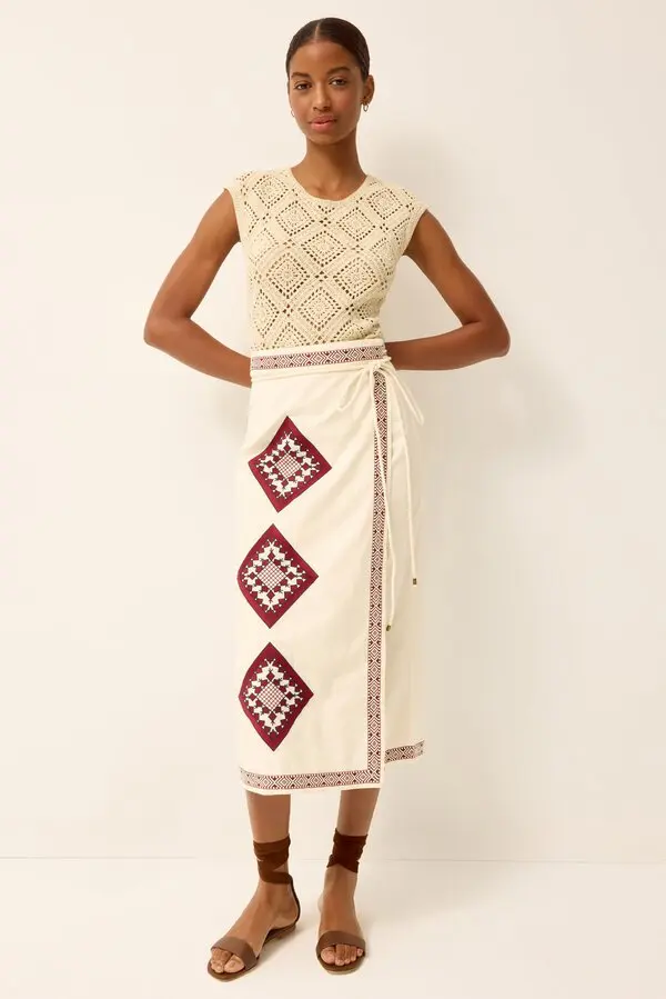 MARIE OLIVER Luca Embroidered Wrap Skirt - Ruby