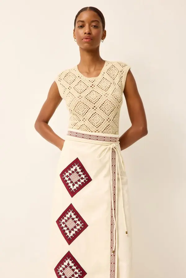 MARIE OLIVER Luca Embroidered Wrap Skirt - Ruby
