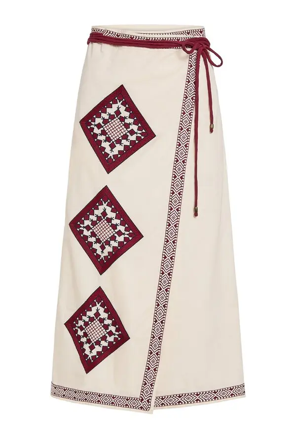 MARIE OLIVER Luca Embroidered Wrap Skirt - Ruby