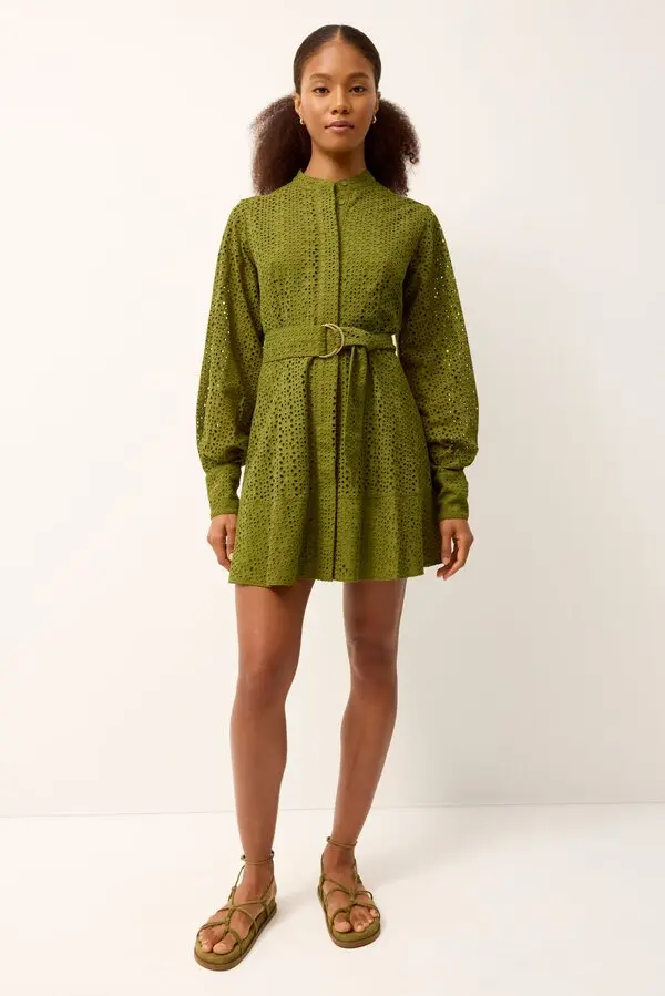 MARIE OLIVER Eyelet Shirt Dress With Belt