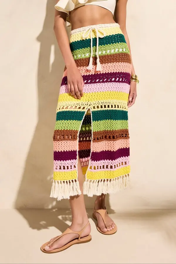 MARIE OLIVER Crochet Striped Midi Skirt