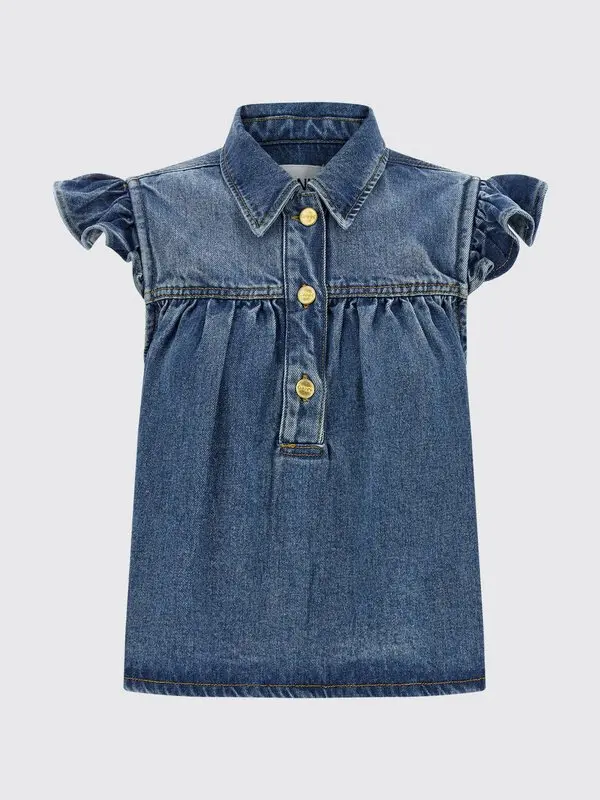 GANNI Sleeveless Denim Top With Ruffles - Blue