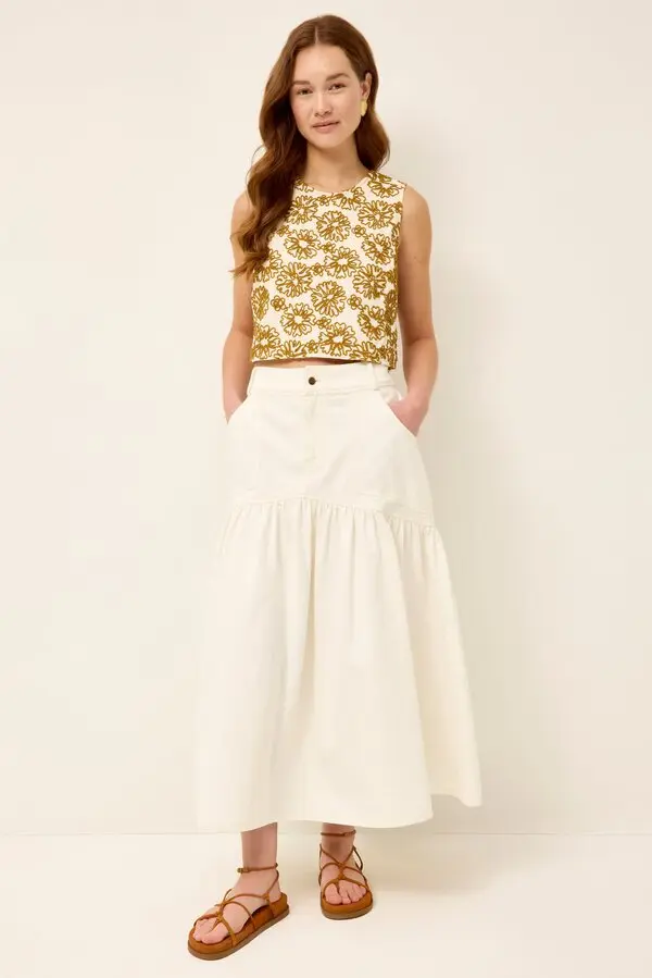 MARIE OLIVER Sophie Denim Midi Skirt - Whitewash