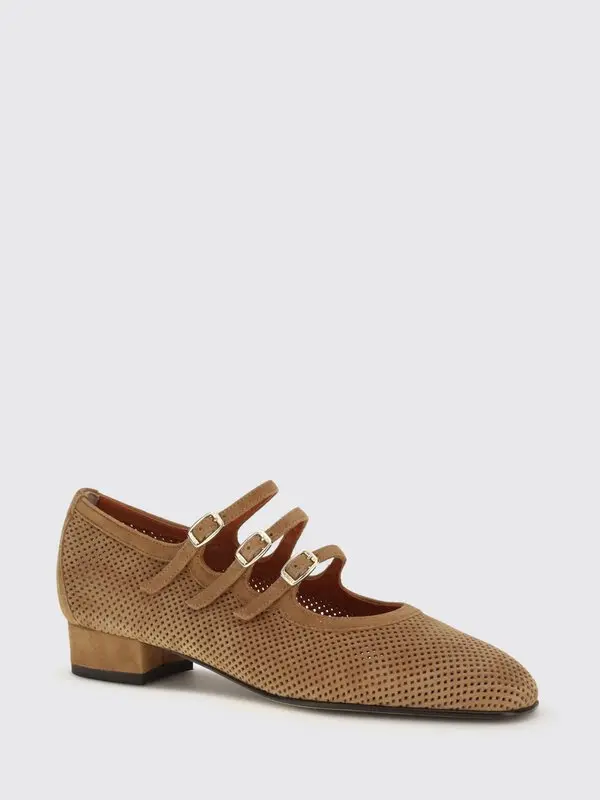 CAREL Perforated Suede Mary Jane Pumps - Camel
