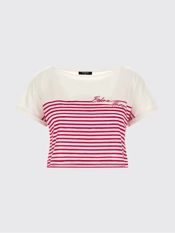 Balmain Striped T-shirt - Fuchsia