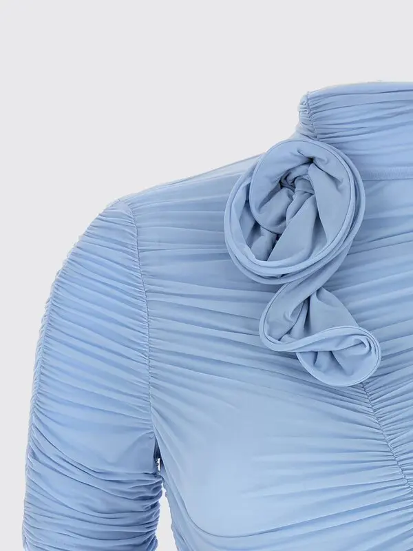 Magda Butrym Ruched Mock Neck Top With Floral Appliqu - Blue
