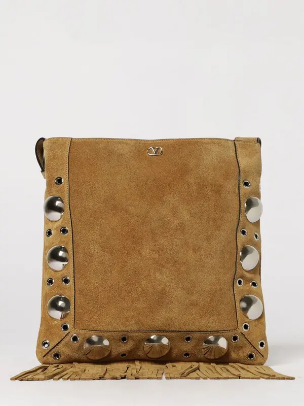 Valentino Garavani Nellcôte Suede Bag With Studs And Fringes - Beige
