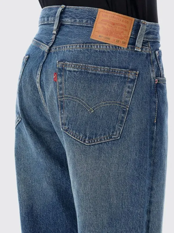 LEVI'S Straight Fit Cotton Denim Jeans With Worn Effect - Blue