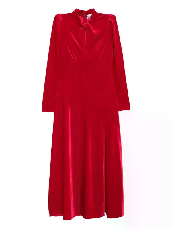 GANNI Velvet Jersey Gathered Maxi Dress