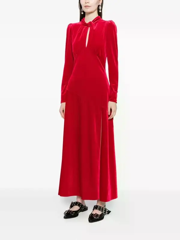 GANNI Velvet Jersey Gathered Maxi Dress
