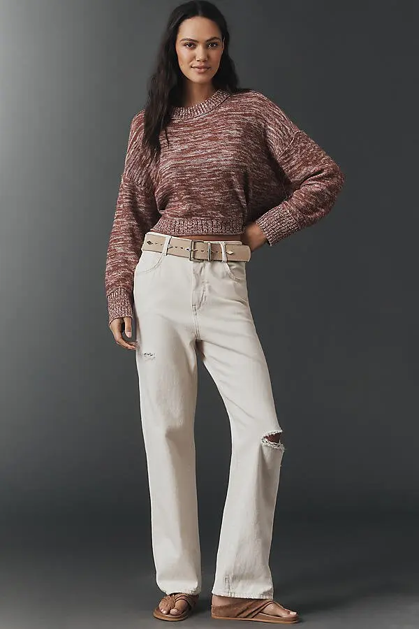 PILCRO Goldie Wool Blend Long-sleeve Crew-neck Sweater - Tortoise