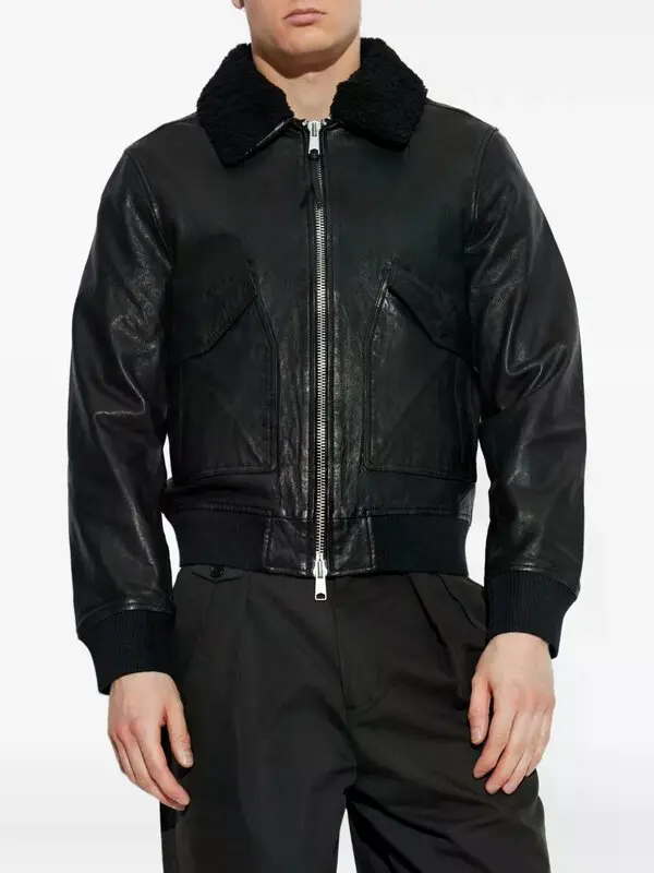 ALLSAINTS Vaucluse Leather Aviator Jacket With Fur Collar