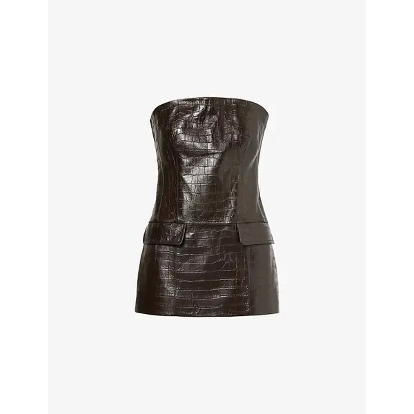 TOTEME Croc-embossed Leather Strapless Top