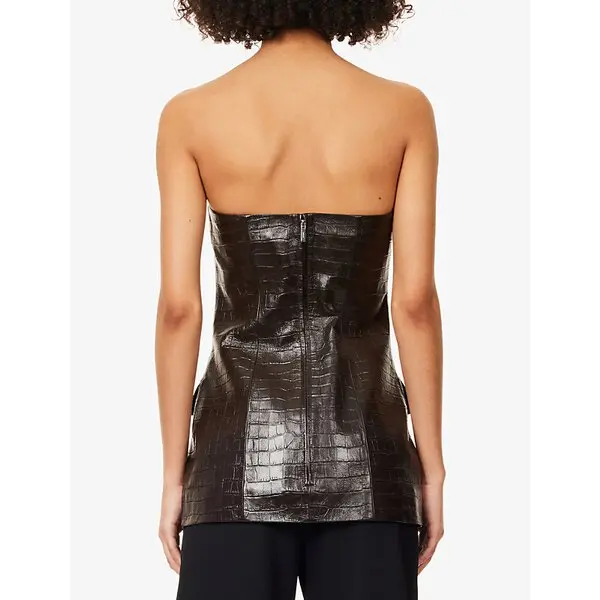 TOTEME Croc-embossed Leather Strapless Top