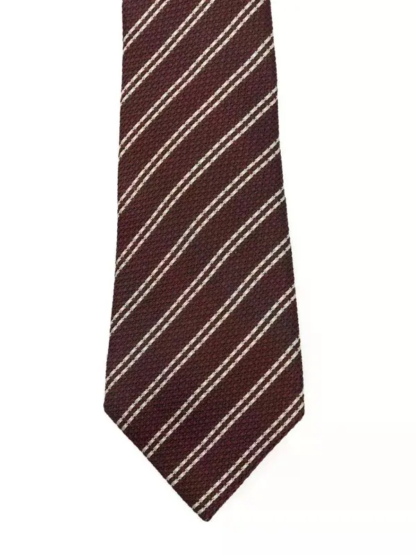 Zegna Striped Silk Neck Tie - Red