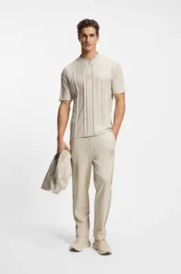 BOSS Textured-stripe T-shirt In Cotton - Light Beige