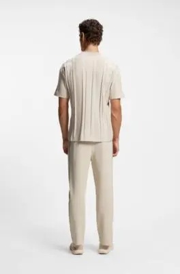 BOSS Textured-stripe T-shirt In Cotton - Light Beige