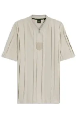 BOSS Textured-stripe T-shirt In Cotton - Light Beige