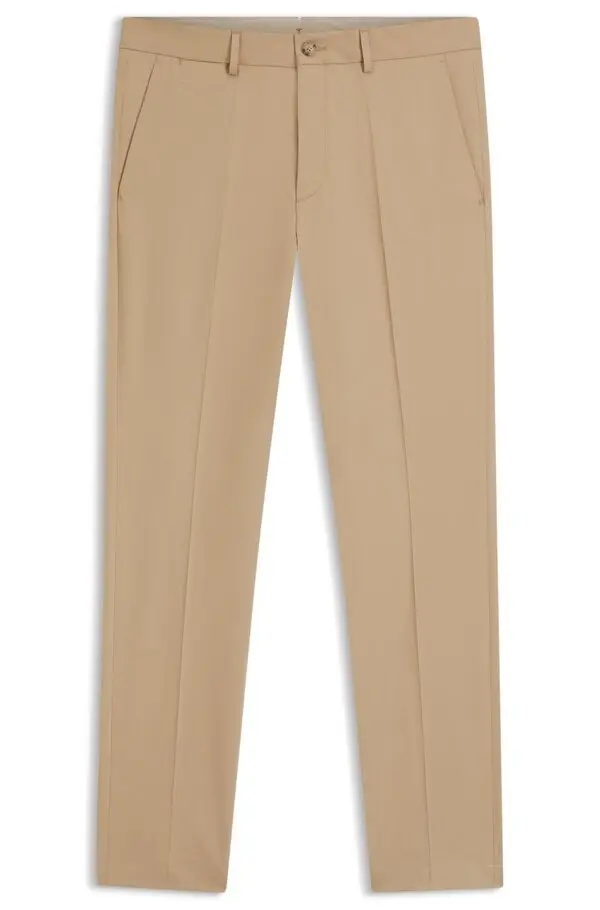 BOSS Slim-fit Trousers In Cotton, Silk And Stretch - Beige