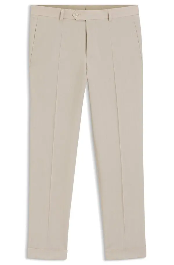 BOSS Tapered-fit Trousers In Wool-blend Seersucker - Beige
