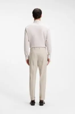 BOSS Tapered-fit Trousers In Wool-blend Seersucker