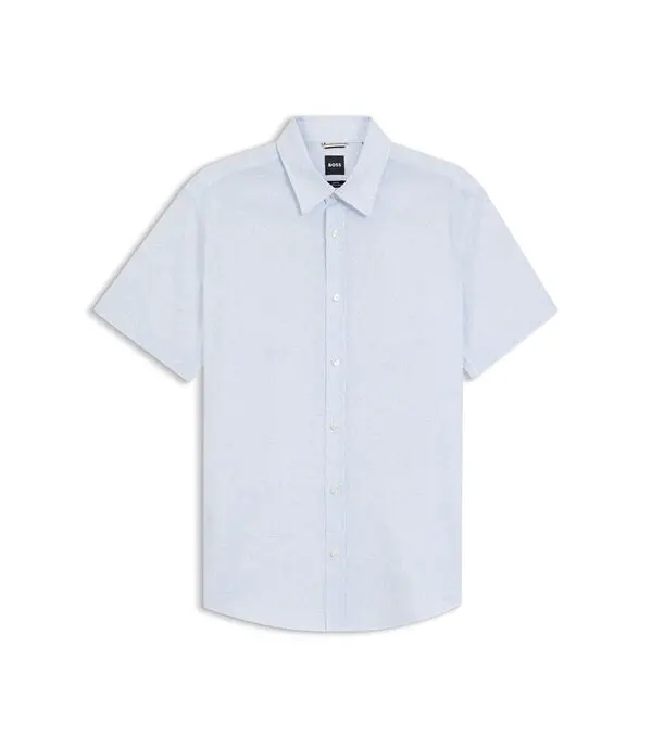 BOSS Floral-print Slim-fit Shirt In Stretch Linen - Light Blue